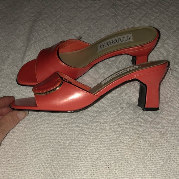 Studio C | Shoes | Studio C Deep Coral Slip On Mule Heel | Poshmark